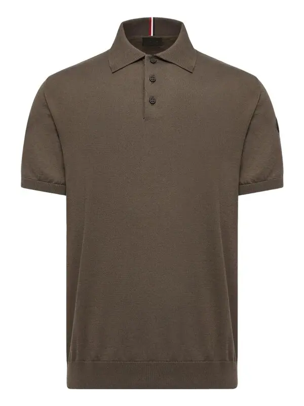 Moncler Logo Cotton Knit Polo - Brown