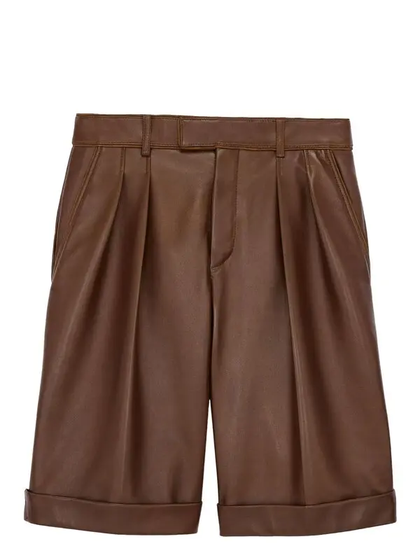Saint Laurent Mid-rise Wide-leg Belt-loop Shorts - Oak/coffee