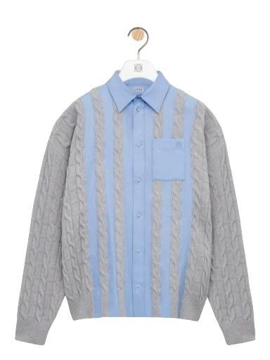Loewe Hybrid Shirt In Cotton And Wool - Blue/grey