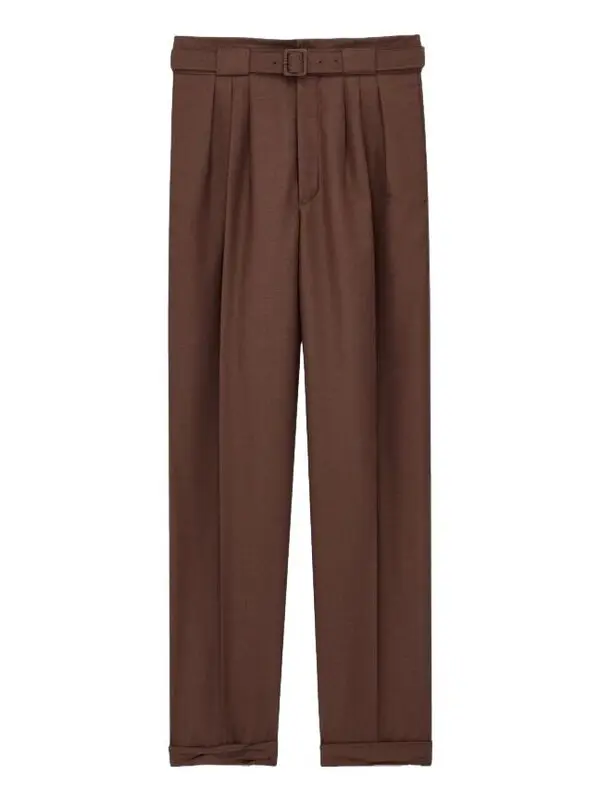 Saint Laurent Wool And Mohair Belted Trousers - Brown