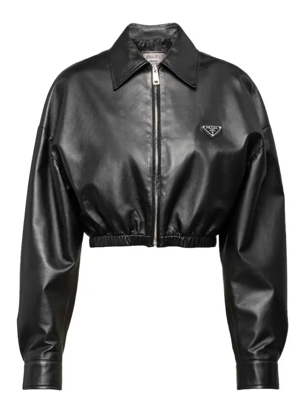 Prada Leather Cropped Jacket - Black