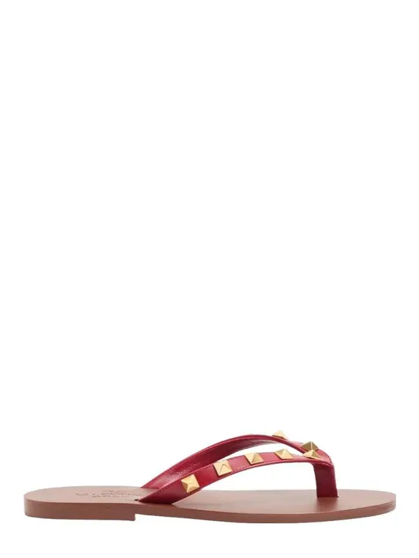 Valentino Garavani Rockstud Calfskin Thong Sandals - Bright Red