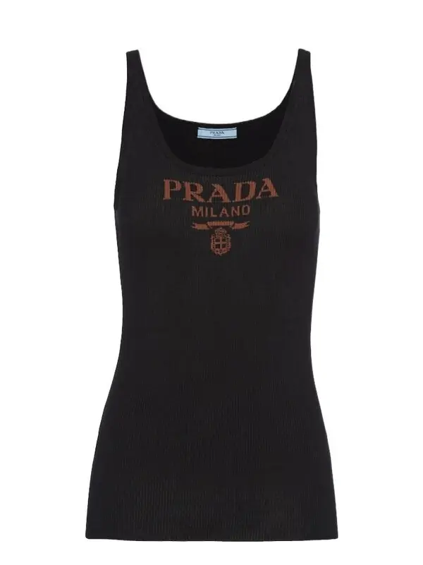 Prada Ribbed Logo Tank Top - Black
