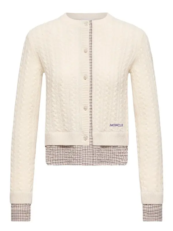 Moncler Cable Knit Wool Cashmere Blend Cardigan - White