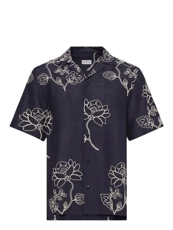 Moncler Embroidered Linen Blend Shirt - Blue