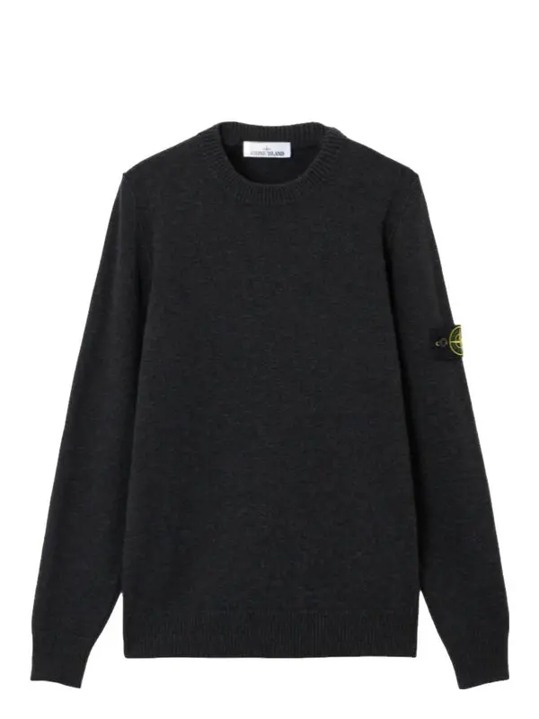Stone Island Ribbed Crewneck Jumper With Badge - Charcoal Gray Mixed Color