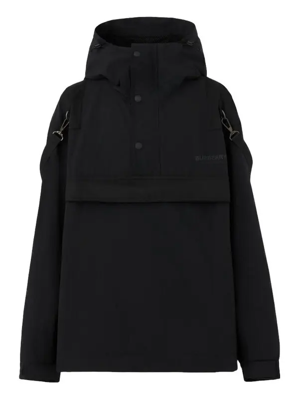Burberry Oversized Hooded Jacket With Logo Detail - Black