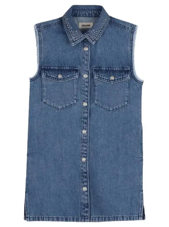 Zadig&Voltaire Sleeveless Studded Shirt Dress - Blue