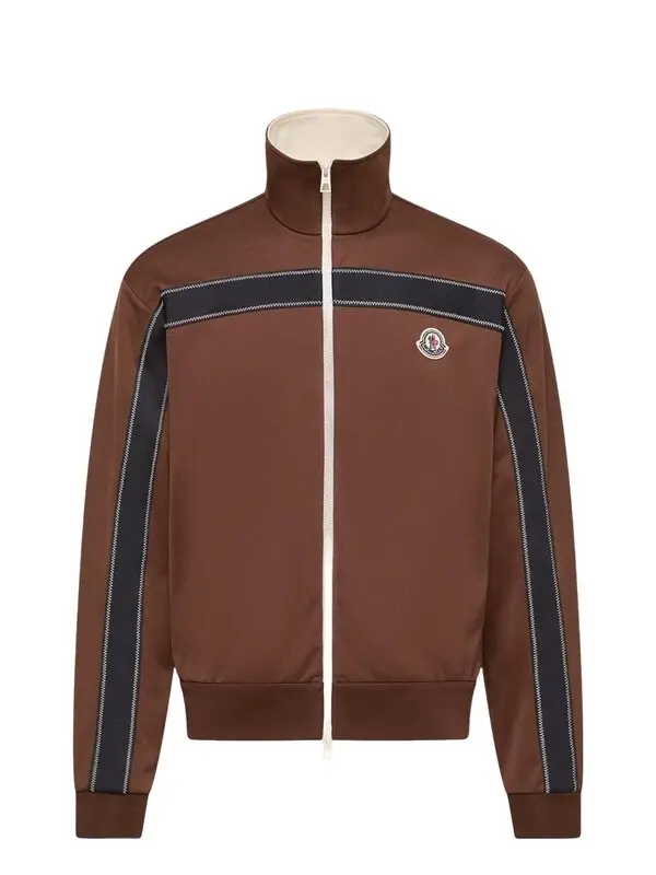 Moncler Topstitched Turtleneck Zip-up Sweatshirt - Brown