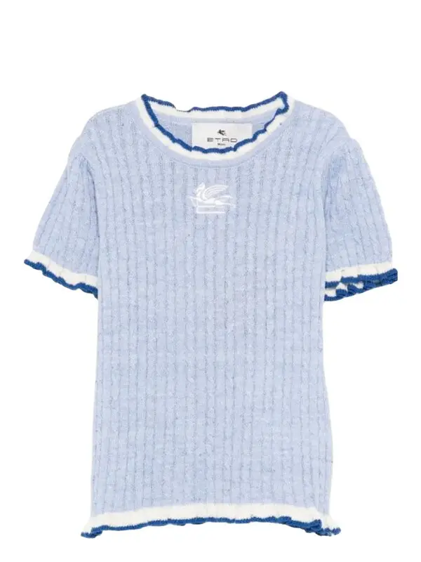 Etro Logo Embroidered Knit T-shirt - Blue