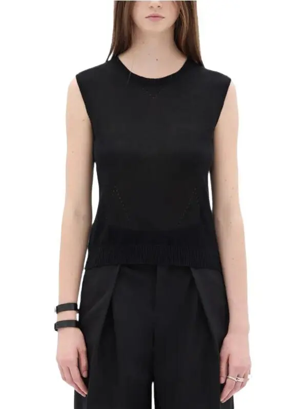 ANN DEMEULEMEESTER Round-neck Knit Vest - Black