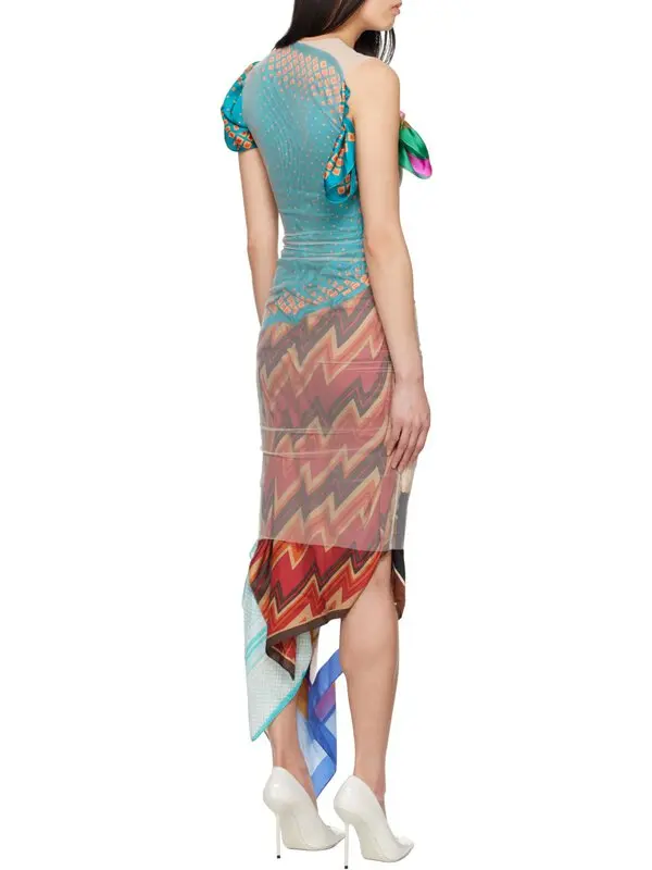 MARINE SERRE Asymmetrical Scarf-detailed Midi Dress - Multi-color