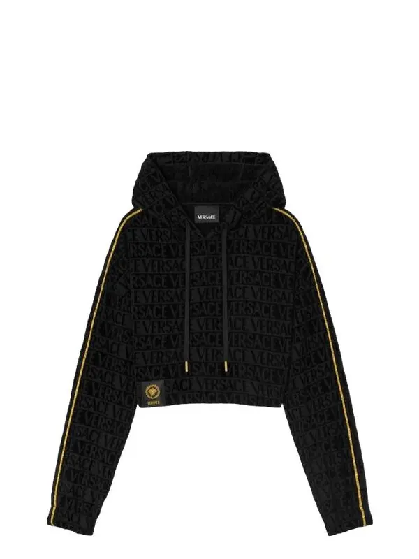 Versace All Over Monogram Cropped Hoodie - Black