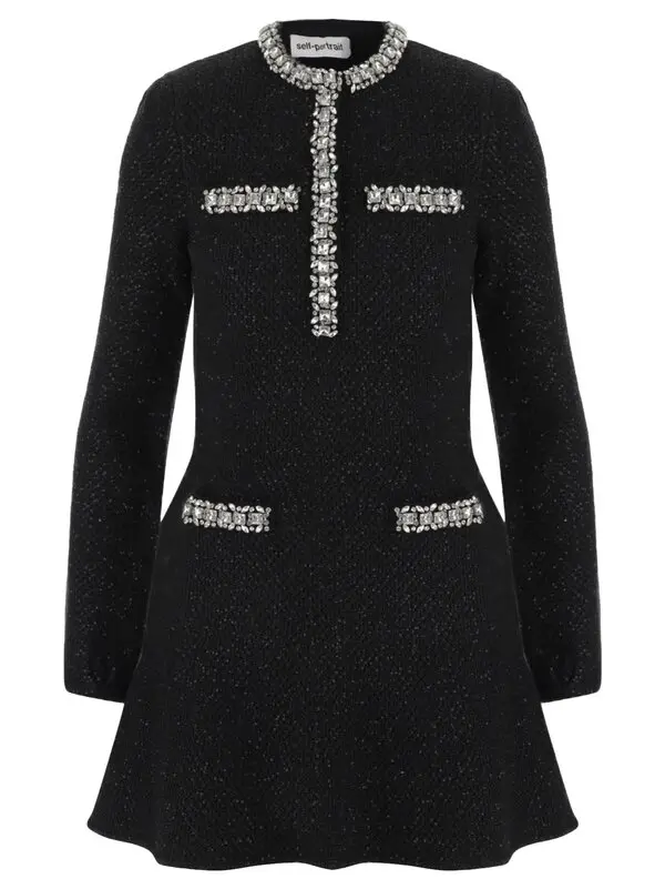 SELF-PORTRAIT Sequin Knit Mini Dress - Black