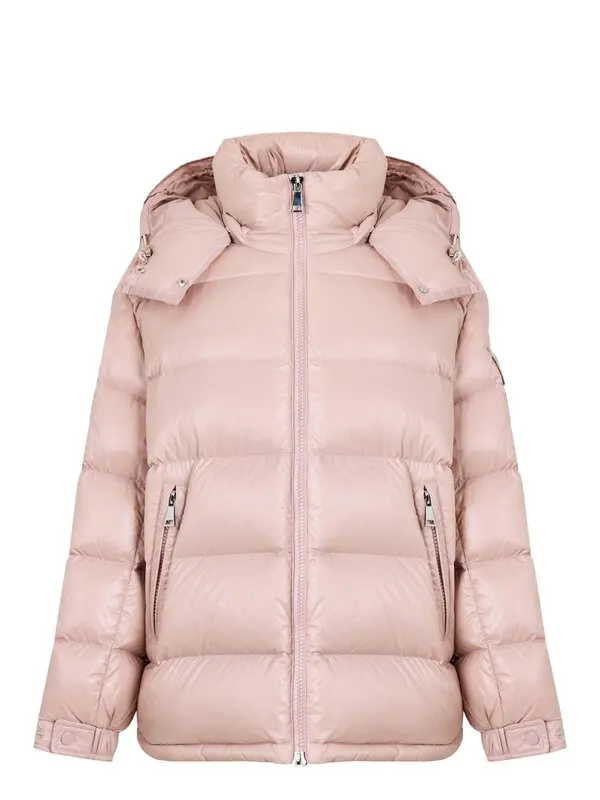 Moncler Glossy Horizontal-quilted Down Jacket With Hood - Pink