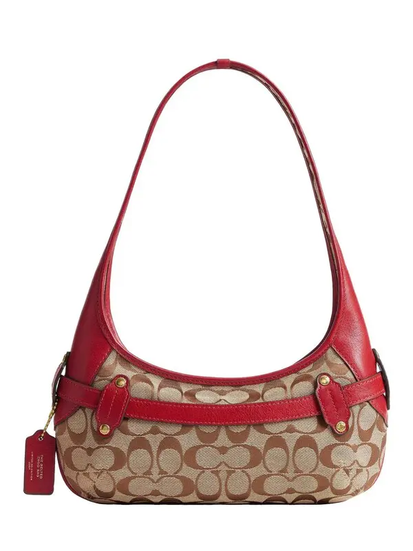 COACH Monogram Printed Shoulder Bag With Belted Accent - Red