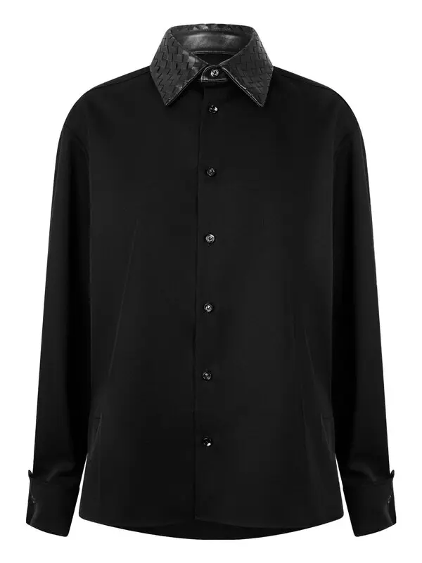 Bottega Veneta Long Sleeve Textured Faux Leather Collar Shirt - Black