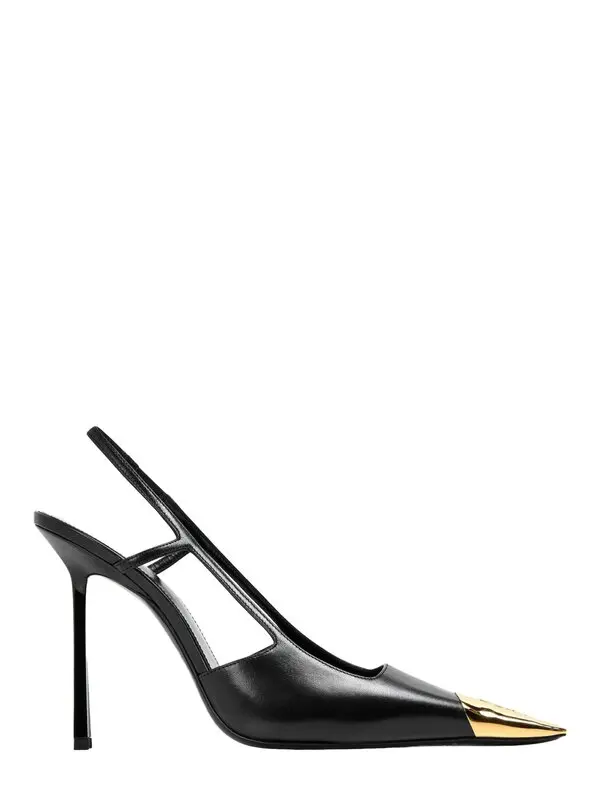 Saint Laurent Pointed-toe Slingbacks With Gold Metal Cap Toe - Black
