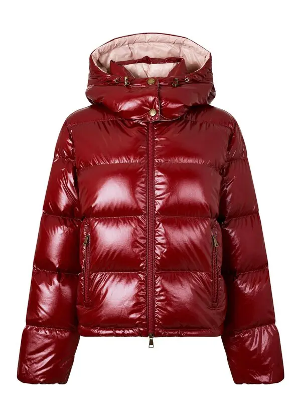 Moncler Cropped Glossy Quilted Down Jacket - Red