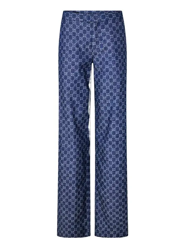 Gucci Navy Monogram Straight-leg Trousers - No