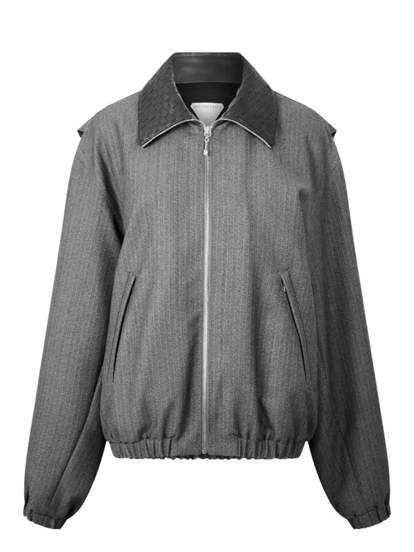 Bottega Veneta Zip Bomber Jacket With Textured Spread Collar - No