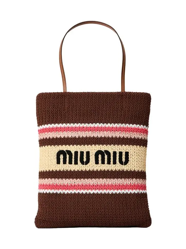 Miu Miu Raffia-effect Woven Tote Bag - Brown