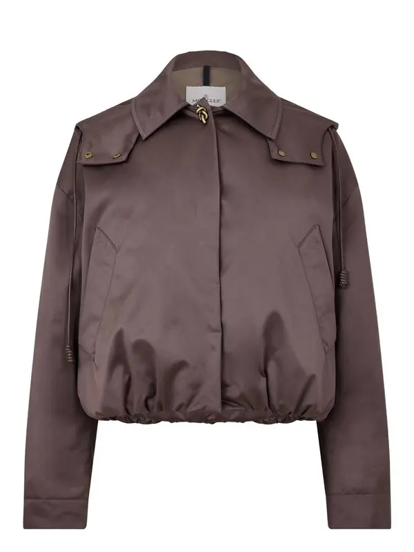 Moncler Cropped Satin Field Jacket With Drawstring Hood - Brown
