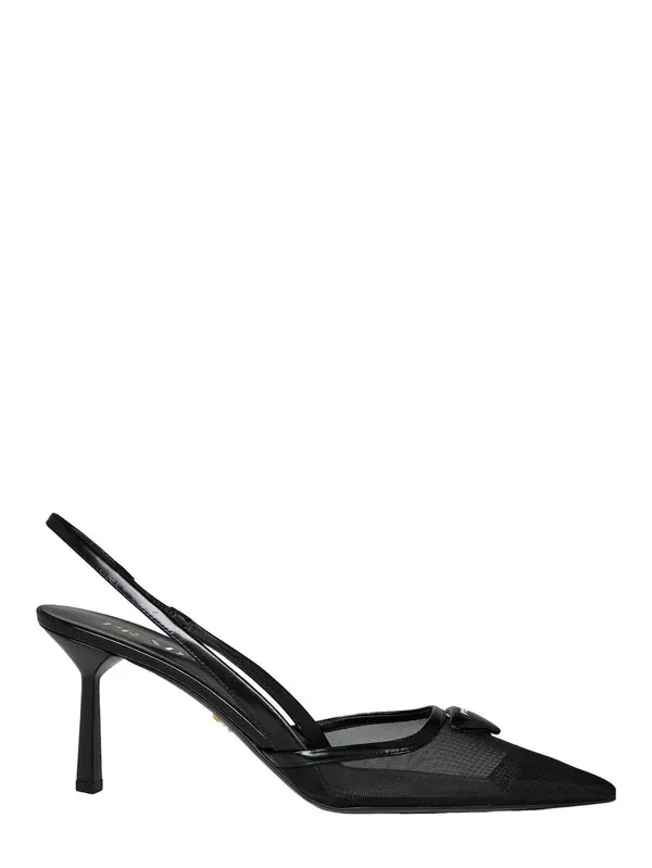 Prada Mesh Slingback High Heel Shoes - Black