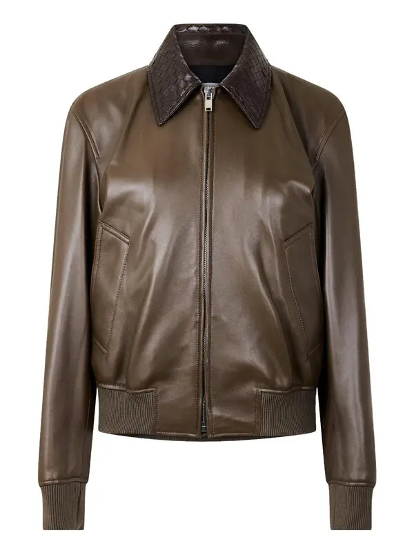 Bottega Veneta Smooth Leather Bomber Jacket - Brown