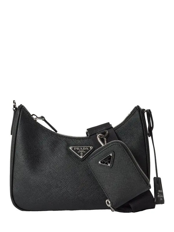 Prada Leather Shoulder Bag With Pouch - Black