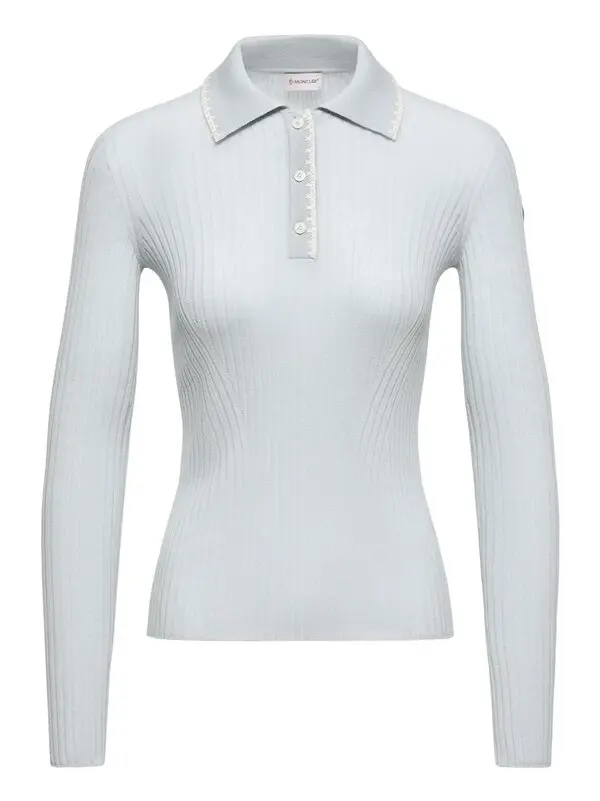 Moncler Wool Long Sleeve Polo Shirt - Ice-blue