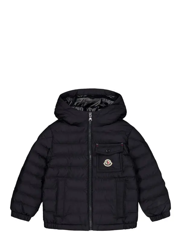 Moncler Hooded Down Jacket With Emblem Detail - Black