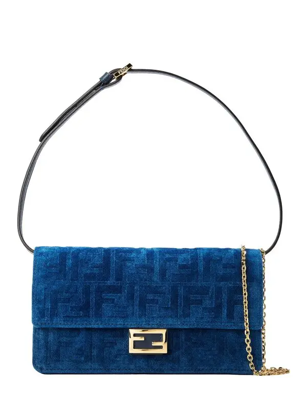 Fendi Monogrammed Velvet Shoulder Bag - Blue
