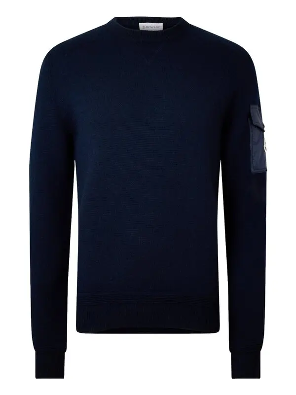 Moncler Crew Neck Knit Sweater With Pocket Detail - Black