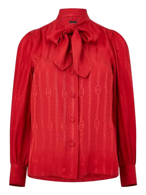 Gucci Long Sleeve Jacquard Blouse With Tie Neck - Red