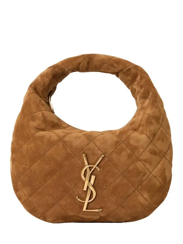 Saint Laurent Quilted Suede Hobo Bag With Gold Tone Monogram - No