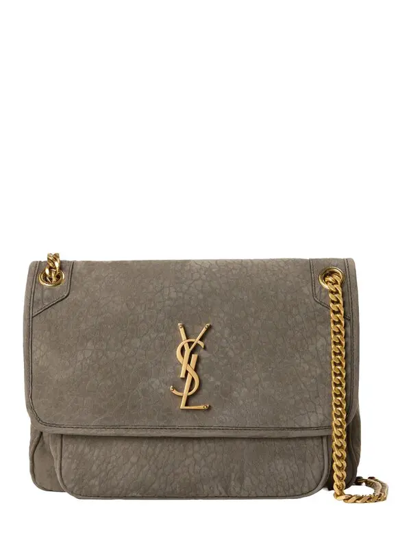 Saint Laurent Suede Shoulder Bag With Chain Strap - Grey