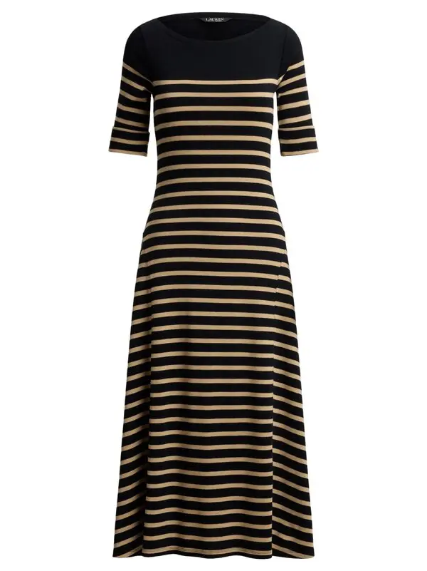 Ralph Lauren Boat-neck Jersey Midi Dress With 3/4 Sleeves - Black