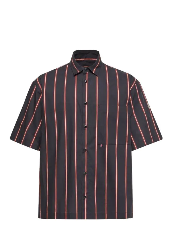 Moncler Striped Cotton Short Sleeve Shirt - Black