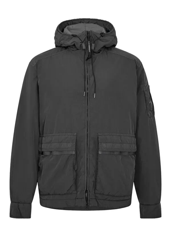 C.P. COMPANY Grey Hooded Lightweight Wind Jacket - Black