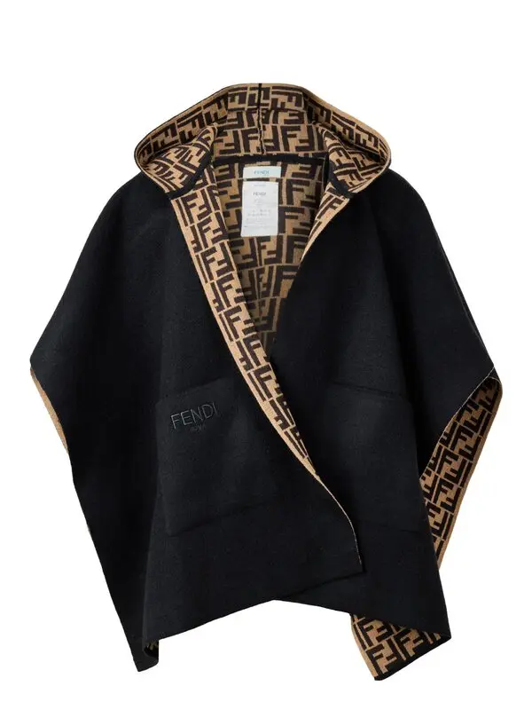 Fendi Reversible Hooded Cape - Black