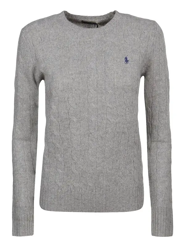 Polo Ralph Lauren Cable Knit Crewneck Jumper With Embroidered Logo - Gray