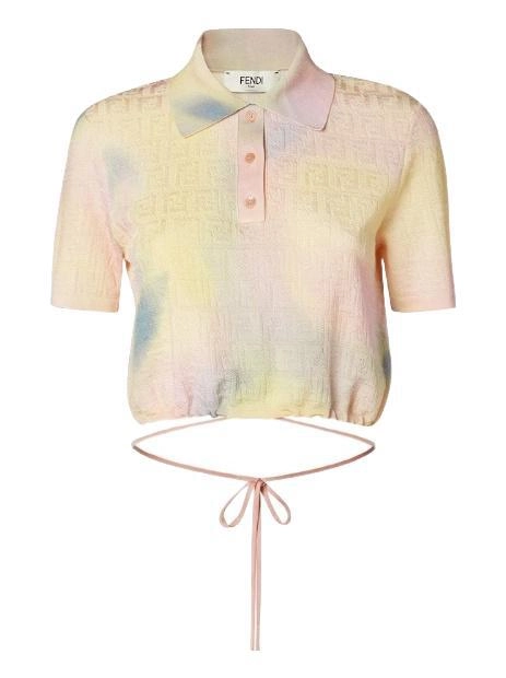 Fendi Short Sleeve Polo Sweater With Tie Detail - Multicolor