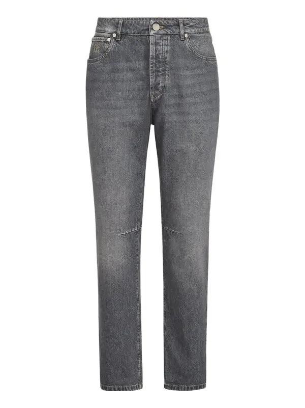 Brunello Cucinelli Greyscale Denim Leisure-fit Five-pocket Trousers - Medium Gray