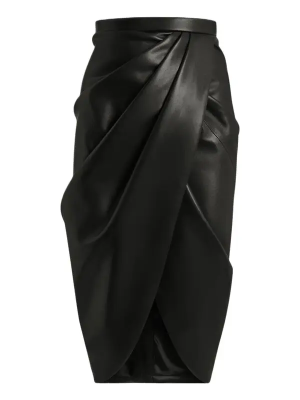 Balmain Draped Lambskin Midi Skirt - Black