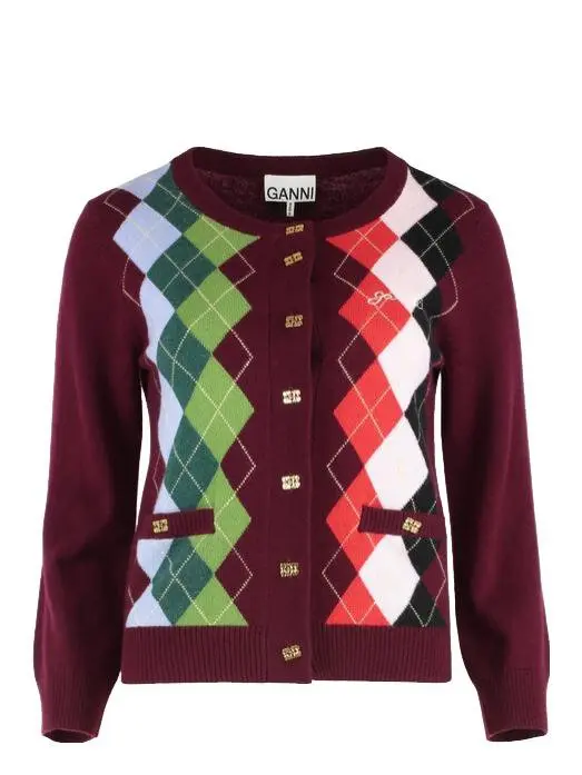 GANNI Argyle Knit Cardigan - Multicolor