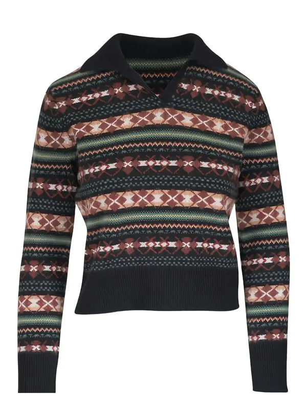 Vince Patterned Collared Sweater - Black