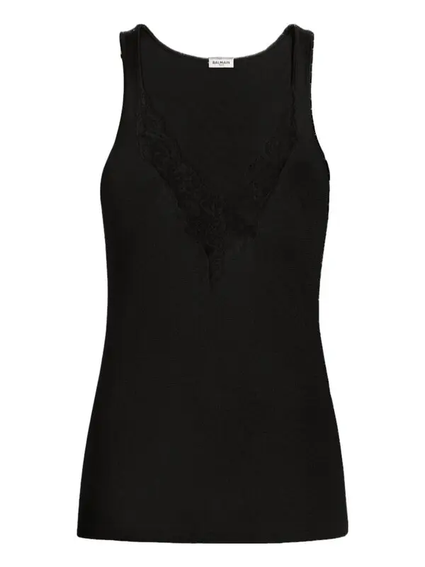 Balmain Knit Vest Top With Lace - Black