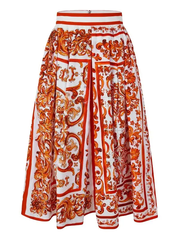 Dolce & Gabbana Printed Pleated Midi Skirt - Red