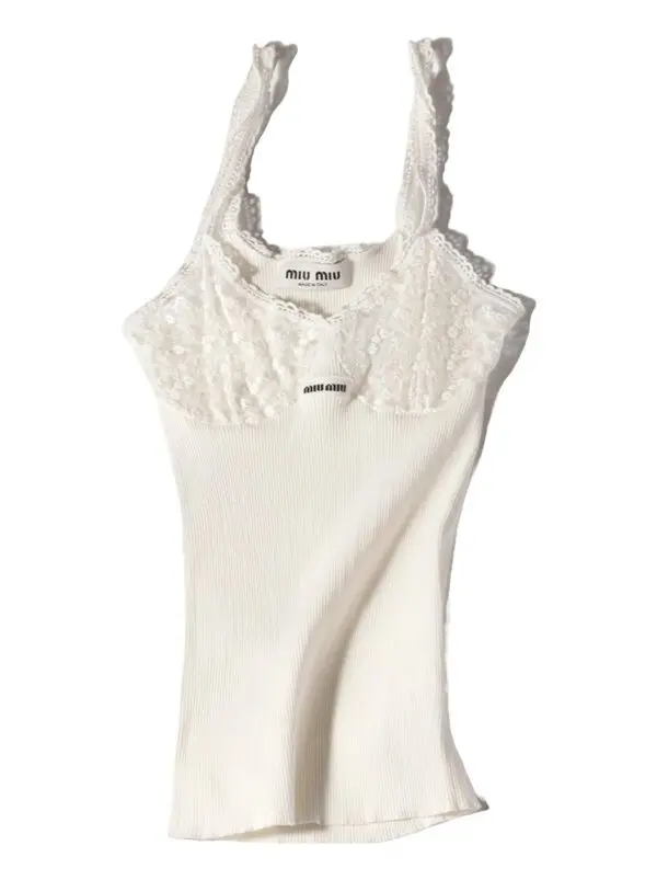 Miu Miu Ribbed Cotton Lace Trim Camisole - No